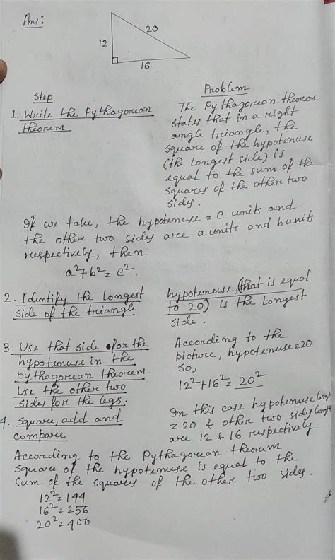 Solved 20 12 16 Step Problem 1 Write The Pythagorean Theorem 2
