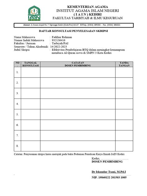 Contoh Lembar Konsultasi Pdf