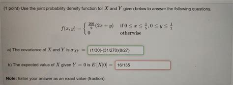 Solved Point Use The Joint Probability Density Function Chegg