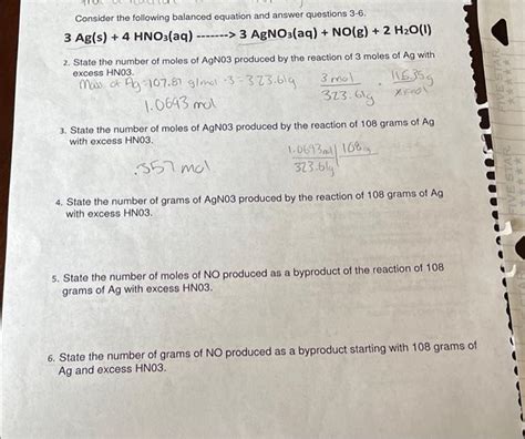 Solved Consider The Following Balanced Equation And Answer