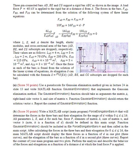 solved three pin connected bars ad be and cg support a rigid
