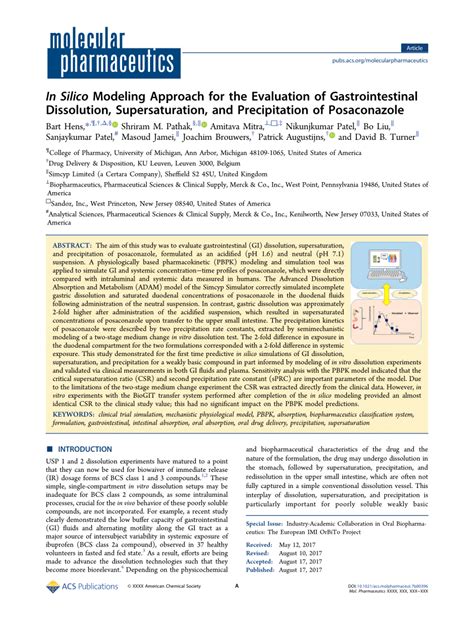 Pdf In Silico Modeling Approach For The Evaluation Of