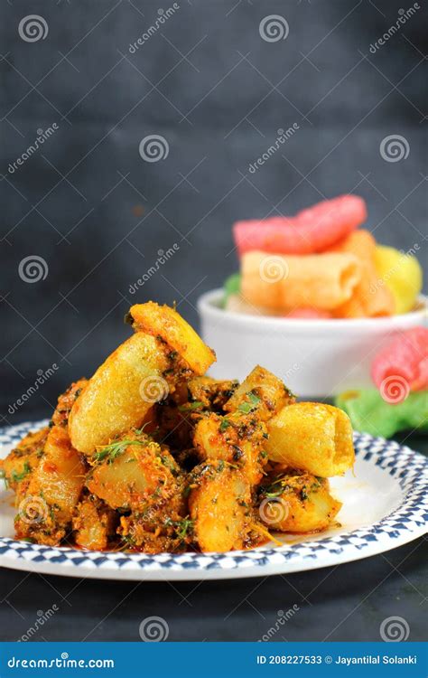 Aloo Ki Sabzipotato Currybateka Nu Shak Stock Image Image Of Bateka