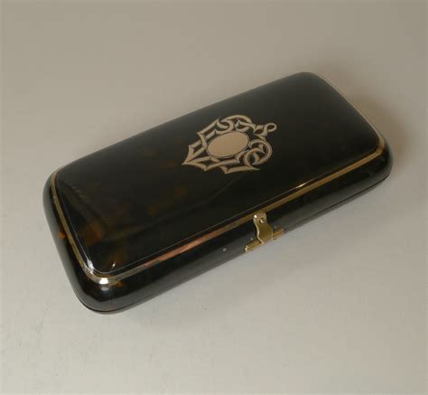 Opulent Antique Tortoise Shell Cigar Case Gold Pique Inlay