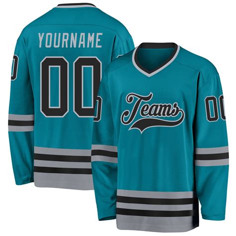 2025 Custom Teal Black Gray Hockey Jersey Sale Online Fanscustom