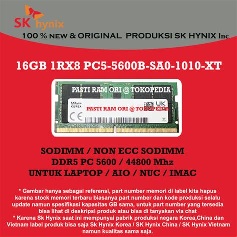 Jual 16gb Ddr5 Hmcg78agbsa092n 1rx8 Pc5 5600b Sa0 1010 Xt Sk Hynix