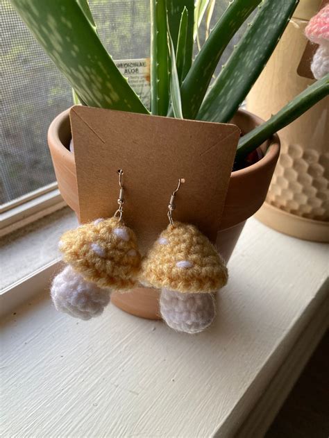 Crochet Mushroom Earrings Etsy