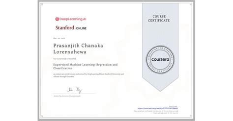 Completion Certificate For Supervised Machine Learning Regression And