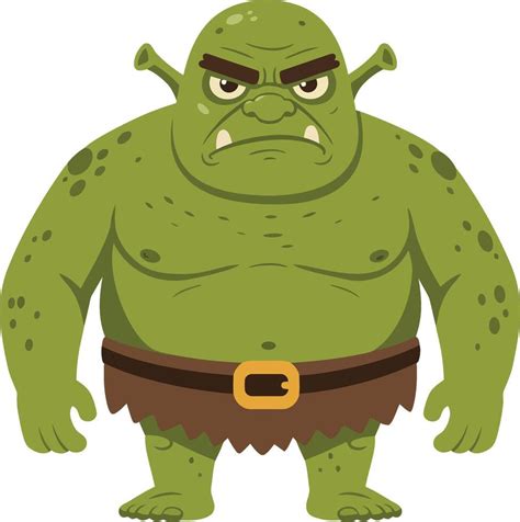 Green Cartoon Ogre Character With Angry Expression And Brown Belt