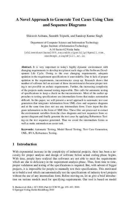 pdf a novel approach to generate test cases using class and sequence