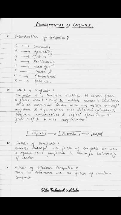 computer fundamentals notes shorts computernotes youtube