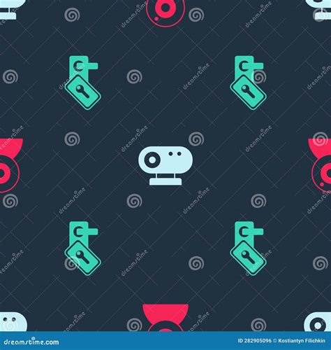Set Web Camera And Digital Door Lock On Seamless Pattern Vector Stock Vector Illustration Of