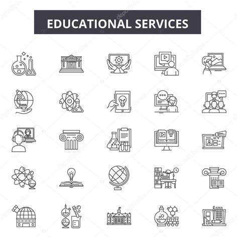 Iconos De Línea De Servicios Educativos Conjunto De Signos Vector