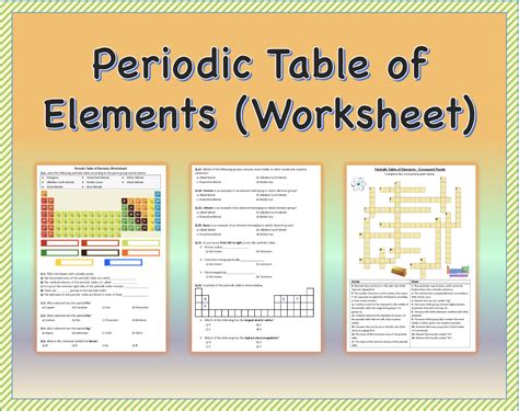 Periodic Table Of Elements Worksheet Printable And Distance