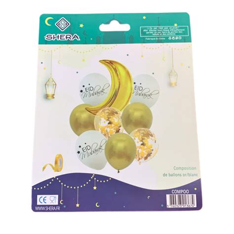 Décoration pour la fête de l EID MUBARAK 1 Lune Dorée 3 Ballons