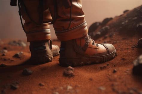 Primeros Pasos Del Hombre En Marte Astronauta Pisando La Tierra Del