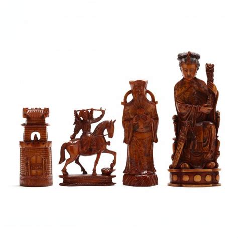 Antique Chinese Figural Ivory Chess Set With Board Lot 3186