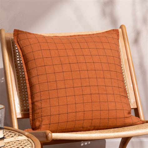 Linen Grid Check Red Cushion Cover Brick Cushions Yard