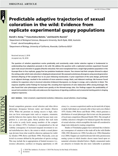 Pdf Predictable Adaptive Trajectories Of Sexual Coloration In The