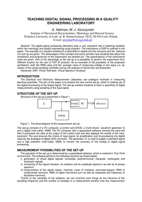 Pdf Teaching Digital Signal Processing In A Quality Engineering
