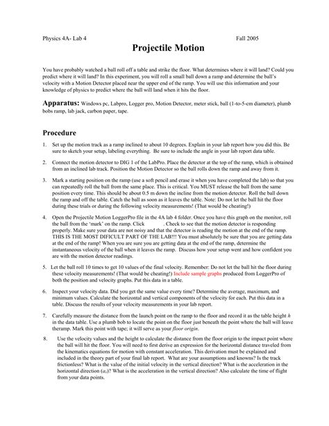 4a Lab 4 Projectile Motion