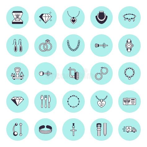 La Línea Plana Iconos Tienda De La Joyería De Joyería Firma Jewels Los