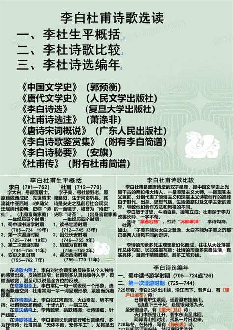 李白杜甫诗歌选读PPT模板下载 编号qapxbrwl 熊猫办公