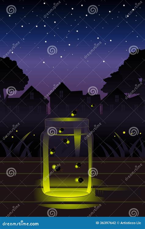 Fireflies In The Jar Stock Vector Illustration Of Insect