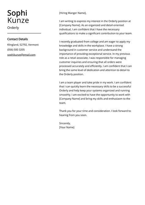 Orderly Cover Letter Job Description Sample And Guide