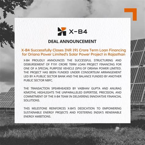 Proud To Announce Another Project Financing Of Rs 191 Crores Structured