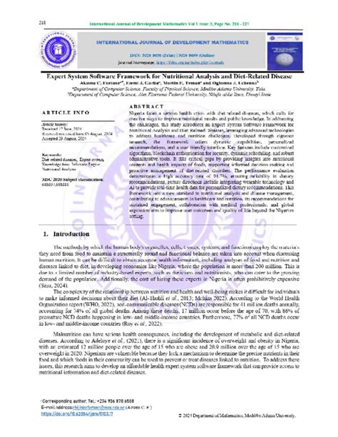 Pdf Expert System Software Framework For Nutritional Analysis And Diet Related Disease