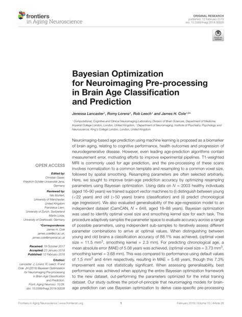 Pdf Bayesian Optimization For Neuroimaging Pre Processing In Brain