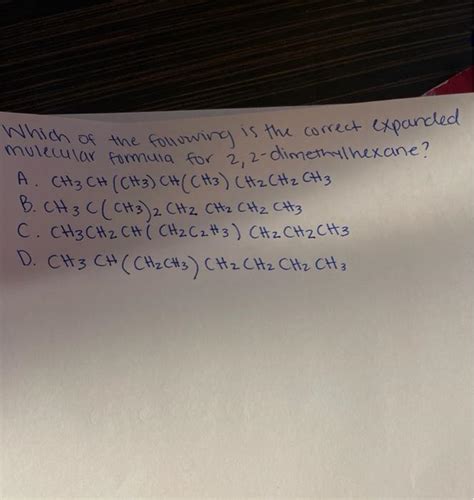 Solved Mulecular Formula For 2 2 Dimethylhexane Which Of