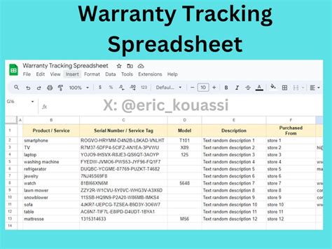 Warranty Tracking Spreadsheet Etsy