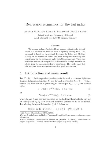 Pdf Regression Estimators For The Tail Index