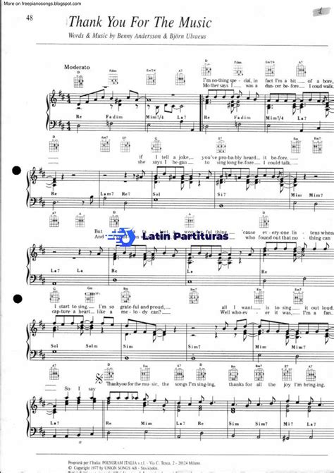Abba Thank You For The Music Latin Partituras