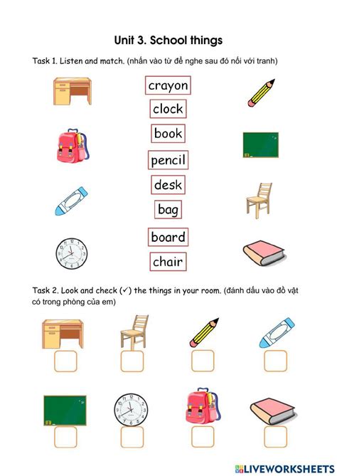 My School Things Worksheet For Grade Live Worksheets 50 Off