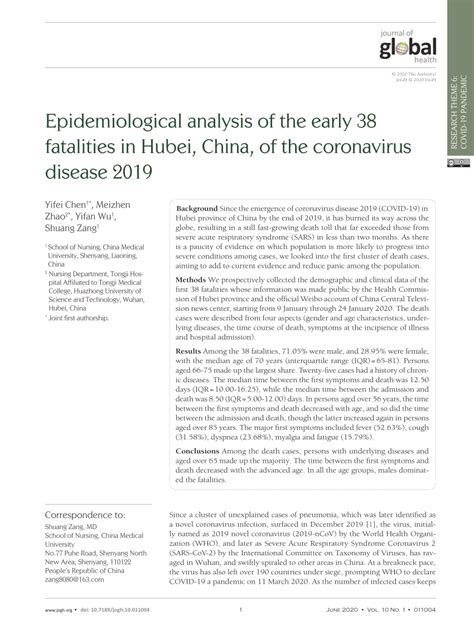 Pdf Epidemiological Analysis Of The Early 38 Fatalities In Hubei