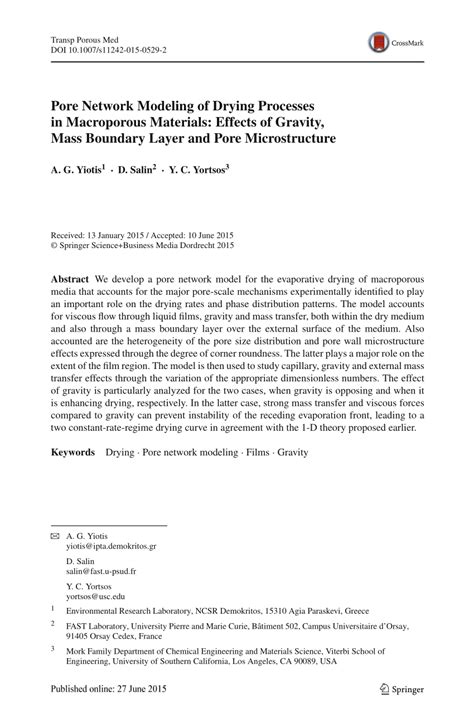 Pdf Pore Network Modeling Of Drying Processes In Macroporous Materials Effects Of Gravity