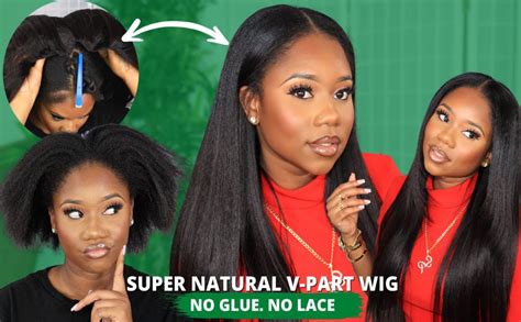 Klaiyi Kinky Straight V Part Wig Human Hair Glueless Wear