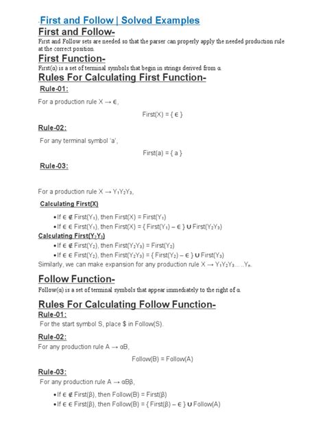 First And Follow First Function Rules For Calculating First Function Pdf Parsing