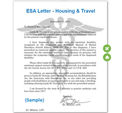 Printable Esa Letter Template For Housing