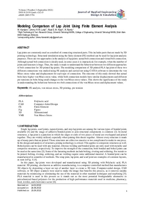 Pdf Modeling Comparison Of 3d Printed Lap Joint Using Finite Element
