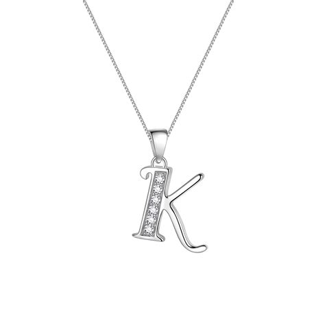Juwaliy Women Capital Letter K Necklace Pendant 925 Sterling Silver