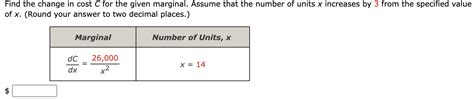 Solved Find The Change In Cost C For The Given Marginal Chegg
