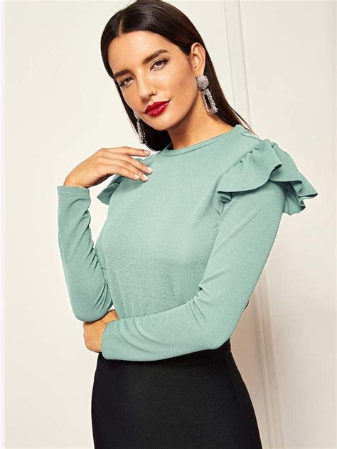 Shein Ruffle Trim Solid Tee Ruffle Trim Clothes Ruffle