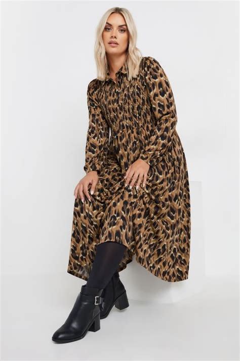 Yours Plus Size Brown Leopard Print Shirred Midaxi Dress Yours Clothing