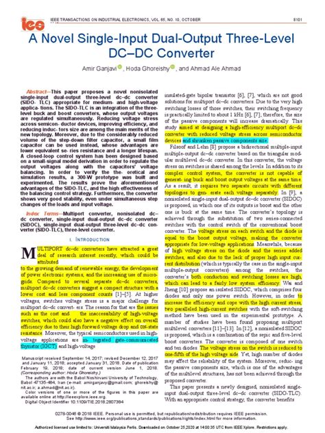 A Novel Single Input Dual Output Three Level Pdf Power Electronics