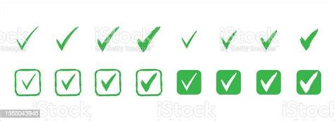 마크 아이콘 집합을 확인합니다 녹색 확인 마크 상자 벡터 아이콘 세트입니다 승인 체크리스트 기호입니다 드라이 브러쉬 효과 확인된 마크는 그림 기호 를 선택합니다 확인 승인