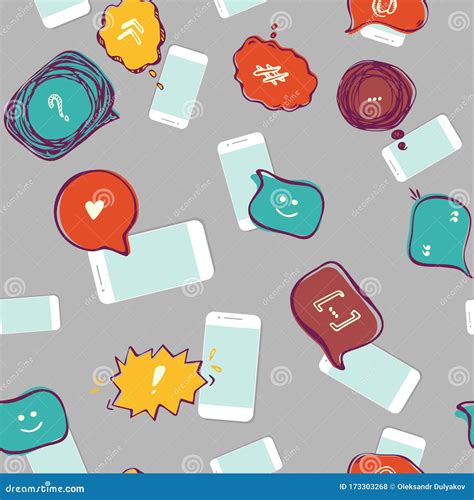 Colorful Social Media Speech Bubbles With Telephone Seamless Pattern Dark Background Vector